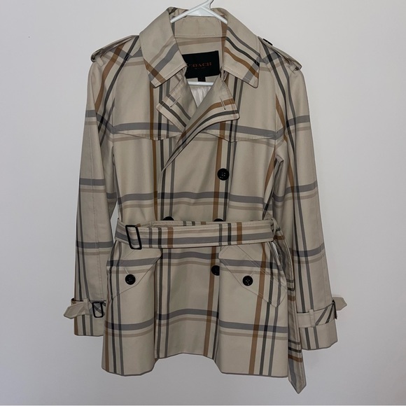 Coach | Jackets & Coats | Coach Plaid Cream Trench Coat | Poshmark